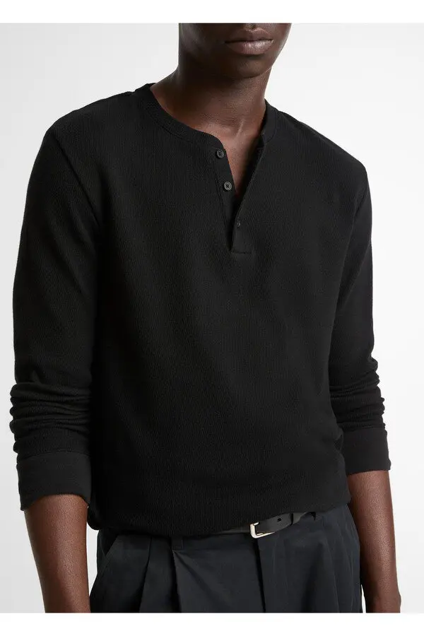 Vince Jacquard-rib Cotton Henley - Black