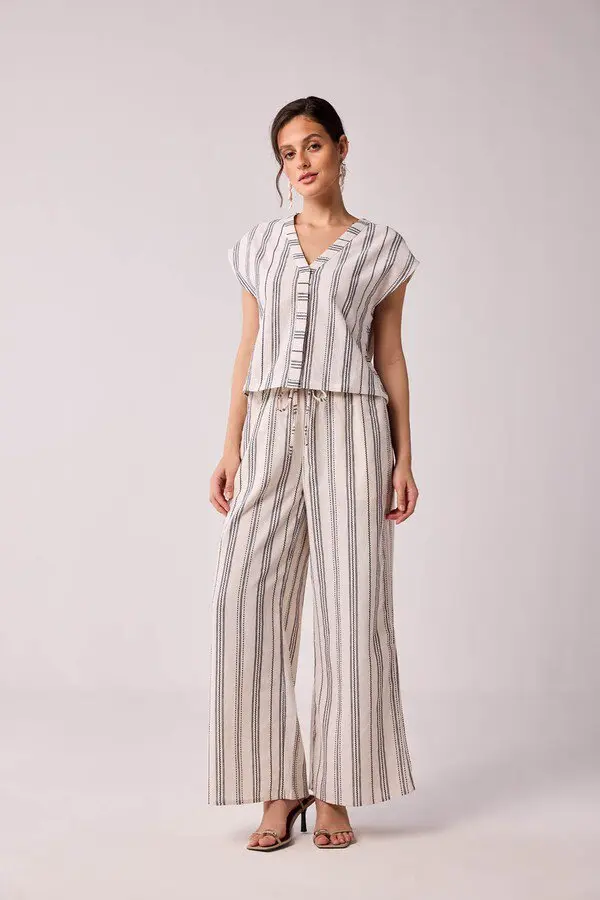 REISTOR Striped Wide-leg Drawstring Pants - Stripe