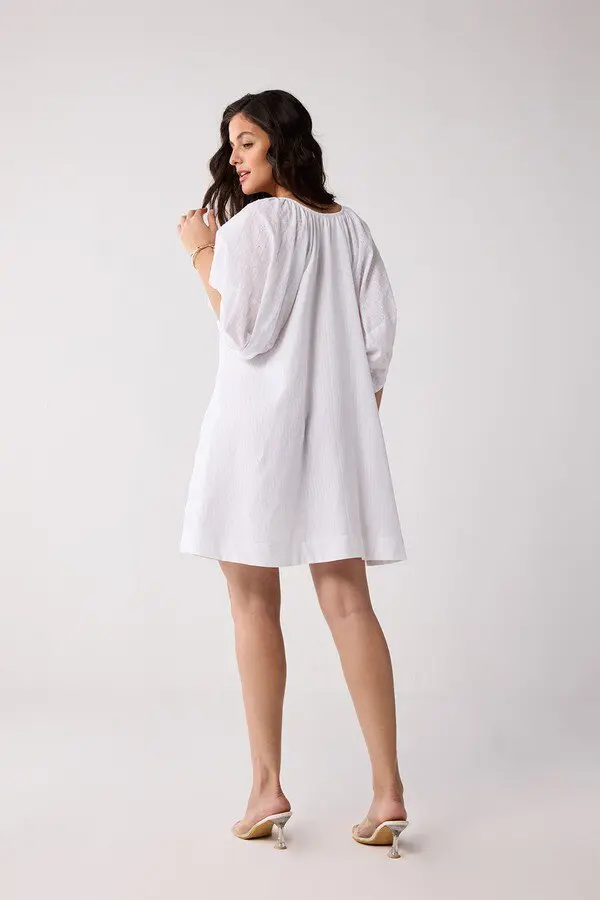 REISTOR Puff Sleeved Dress With Drawstring Neckline