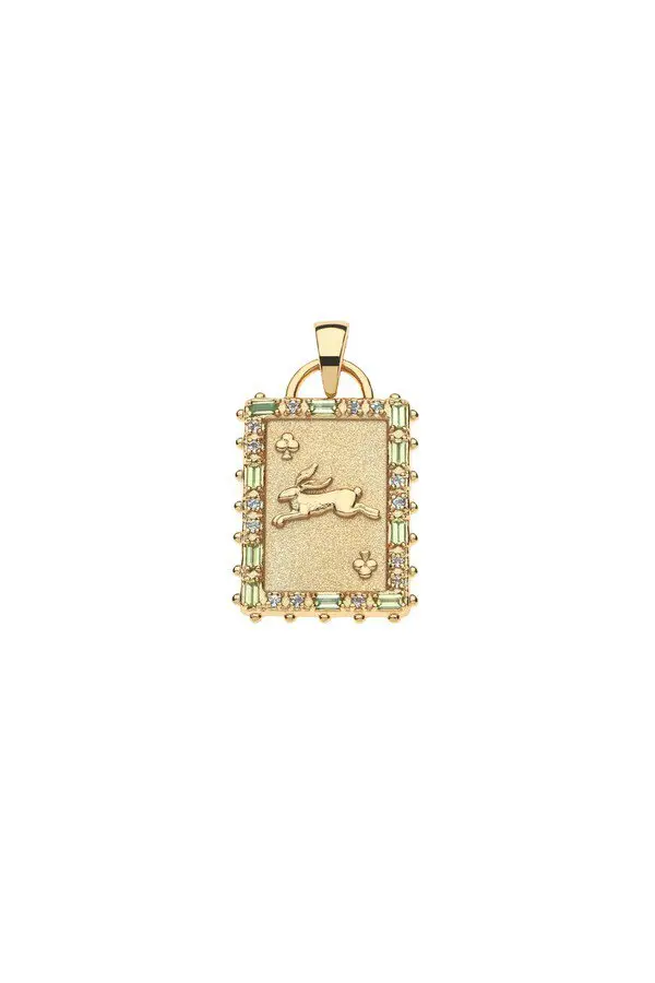 JANE WIN Lucky Queen Of Clubs Card Pendant - Gold