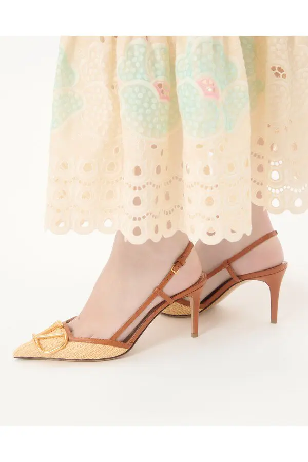 Valentino Garavani Vlogo Signature Raffia Slingback Pumps - Natural
