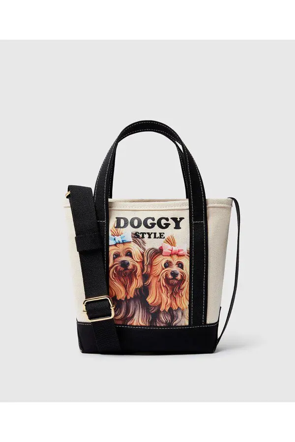 Stella McCartney Jeff Koons Doggy Style Crossbody Tote Bag - Black
