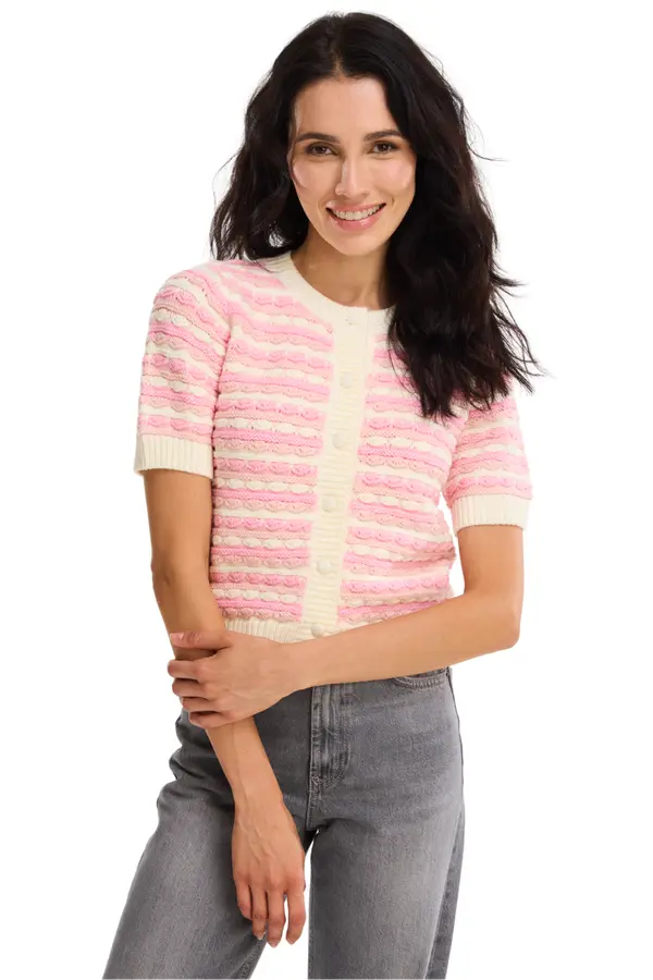 ALLISON NEW YORK Short Sleeve Adelle Cardigan - Pink