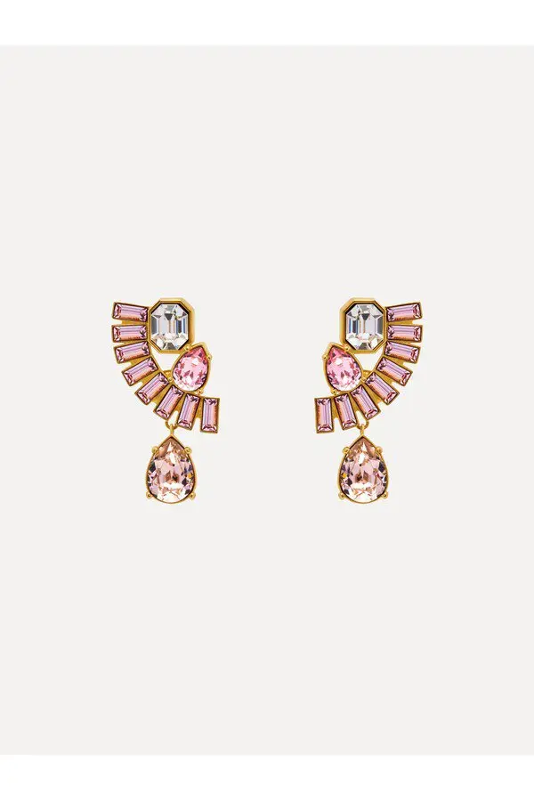 Oscar De La Renta Fan Rhinestone Clip-on Earrings - Red