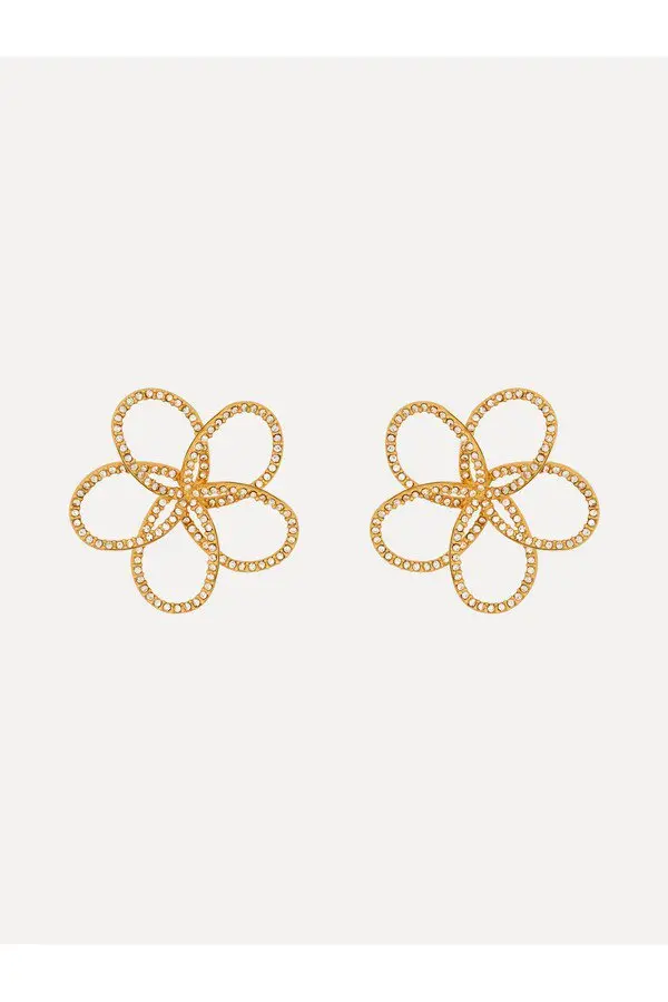 Oscar De La Renta Flower Rhinestone Chain-link Earrings - Floral