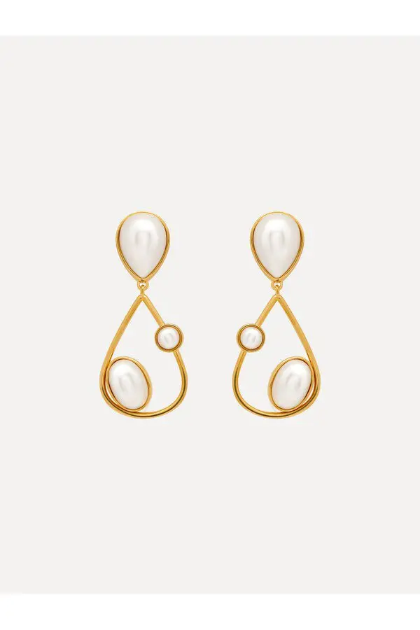 Oscar De La Renta Pearl Cabochon Drop Clip-on Earrings - Gold