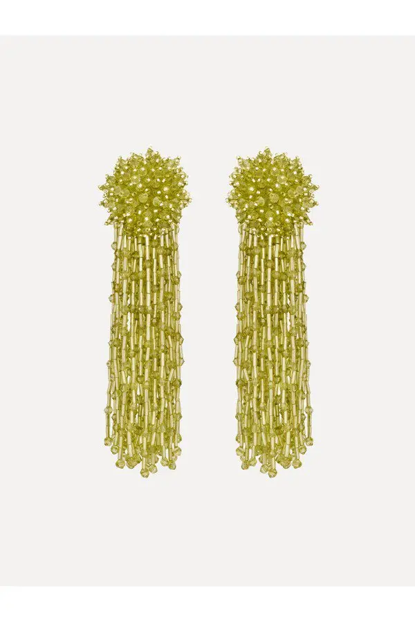 Oscar De La Renta Beaded Tassel Drop Clip-on Earrings - Red