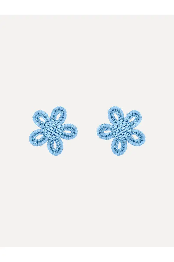 Oscar De La Renta Small Woven Raffia Flower Earrings - Natural