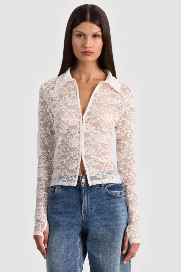 Alice + Olivia Kara Lace Button Down