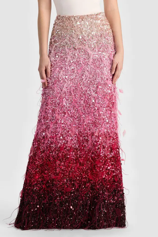 Alice + Olivia Ashton Feathered Maxi Skirt
