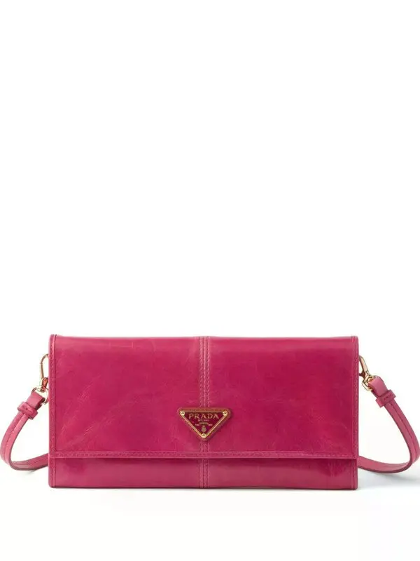 Prada Leather Wallet With Shoulder Strap - Pink