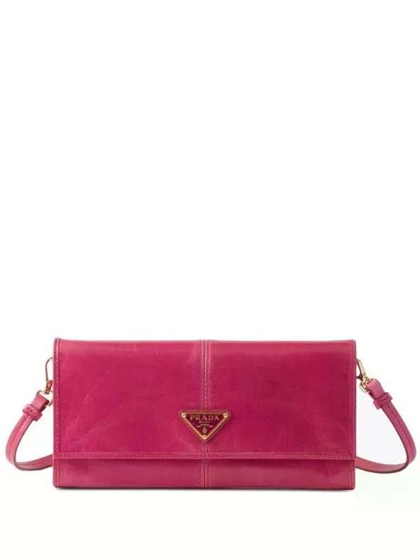 Prada Leather Wallet With Shoulder Strap - Pink