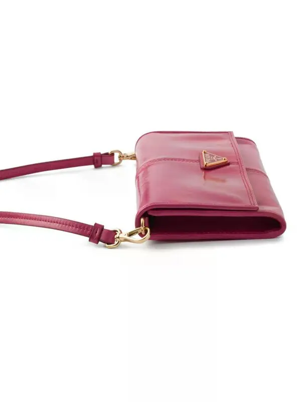Prada Leather Wallet With Shoulder Strap - Pink