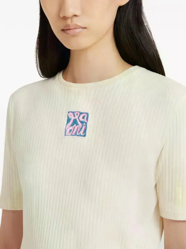 Marni Ribbed Logo-embroidered T-shirt - Neutrals
