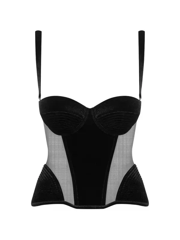 MAISON CLOSE Lace-up Panelled Corset - Black
