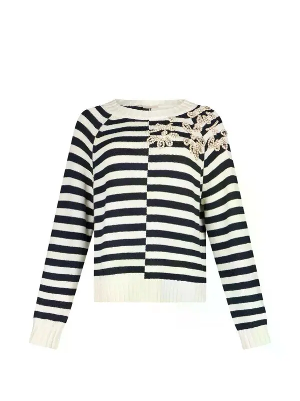 Liu Jo Striped Sweater With Stone Embroidery