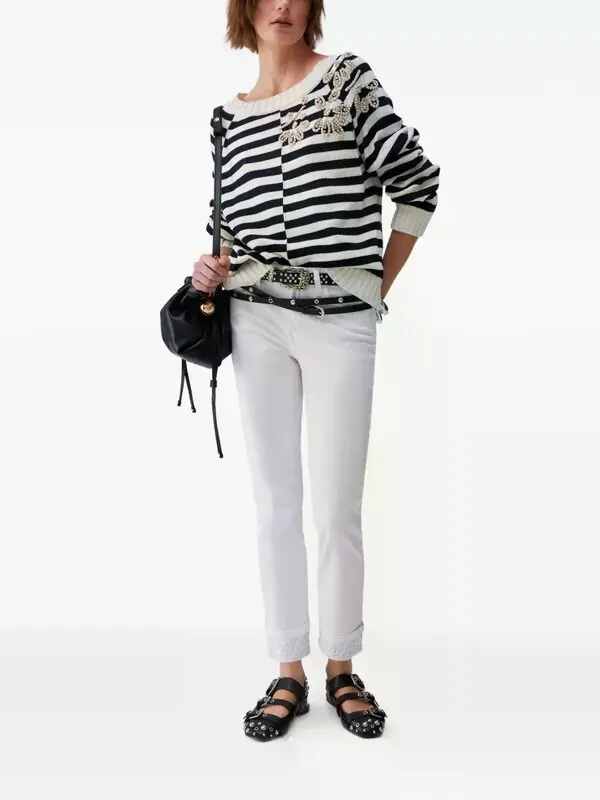 Liu Jo Striped Sweater With Stone Embroidery