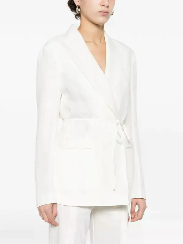 TWINSET Belted Linen Blazer - White