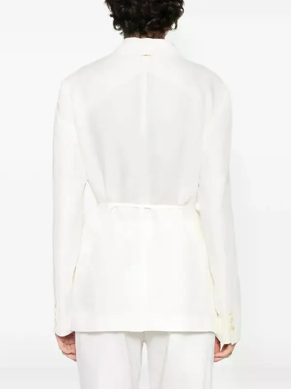 TWINSET Belted Linen Blazer - White