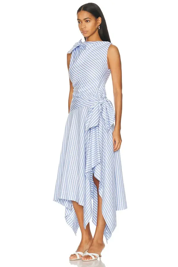 Monse Bow Drape Shirting Cascade Dress