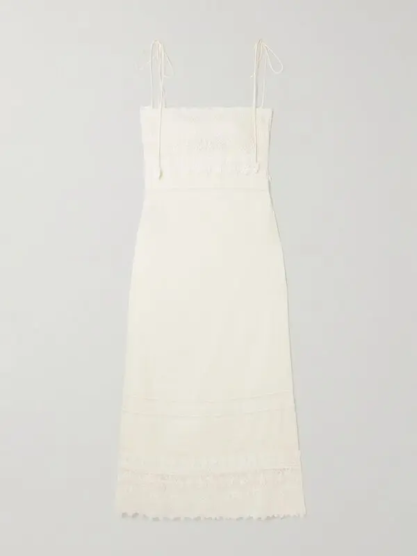 Valentino Garavani Corded Lace-trimmed Linen Midi Dress - Cream
