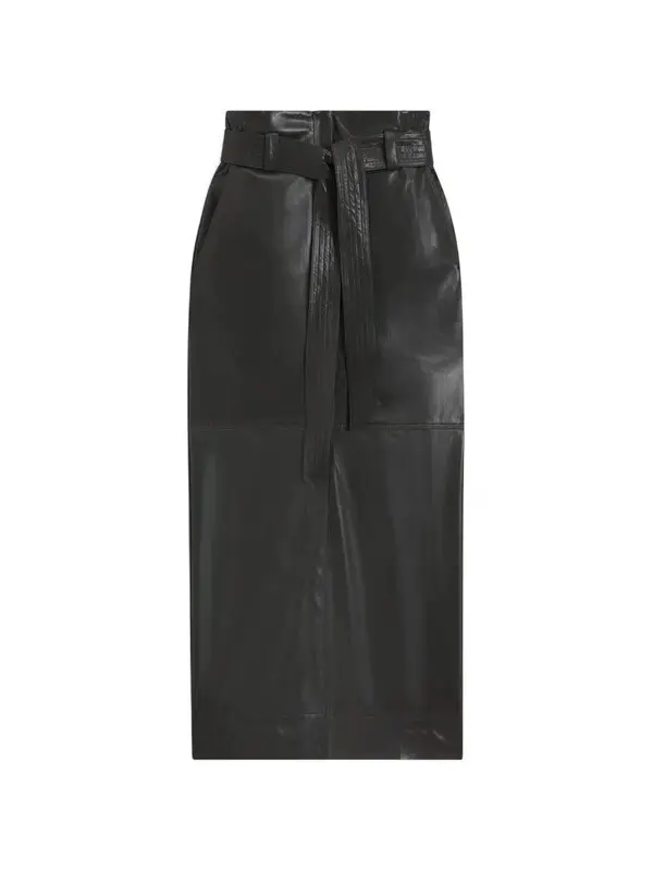BOSS Long-length Faux-leather Pencil Skirt With Tie Belt