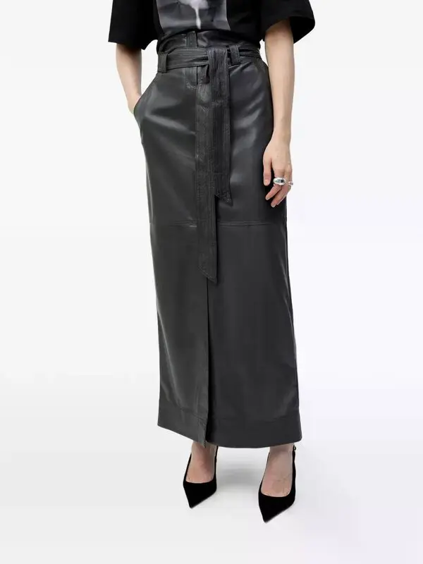 BOSS Long-length Faux-leather Pencil Skirt With Tie Belt