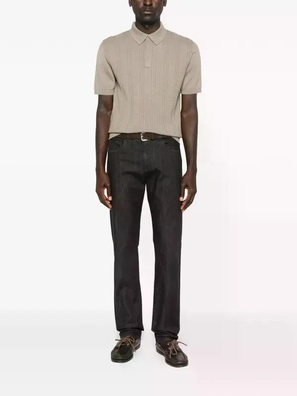 Canali Textured Knitted Polo Shirt