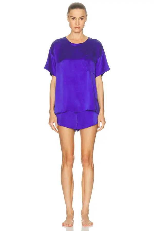 Lunya Washable Silk Tee Short Set In Royal - Cobalt Dream