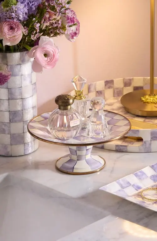 MACKENZIE-CHILDS Check Enameled Steel Mini Pedestal Platter - Violet
