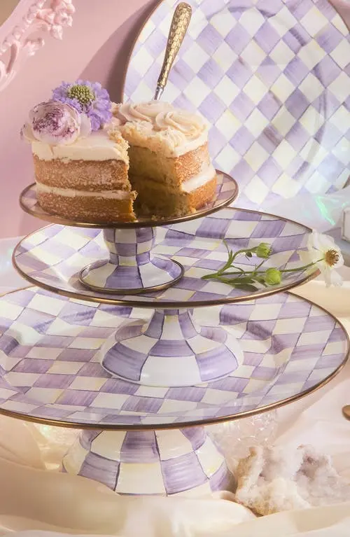 MACKENZIE-CHILDS Check Enameled Steel Mini Pedestal Platter - Violet