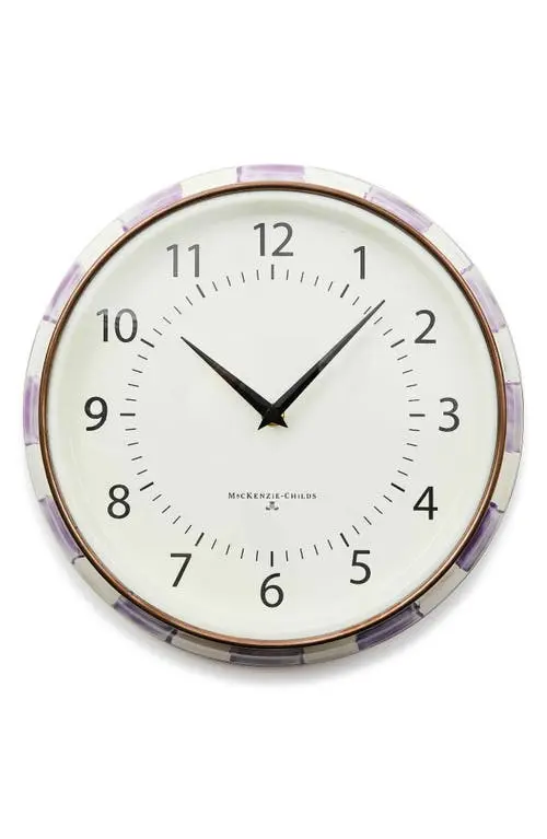 MACKENZIE-CHILDS Violt Check Enameled Steel School Wall Clock - Violet