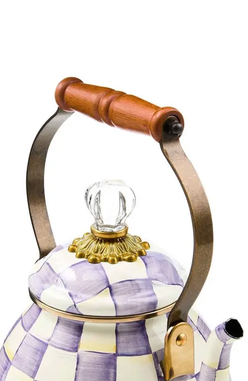 MACKENZIE-CHILDS Check Enameled Steel 2-quart Tea Kettle - Violet