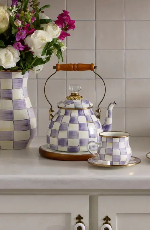 MACKENZIE-CHILDS Check Enameled Steel 2-quart Tea Kettle - Violet