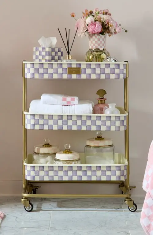 MACKENZIE-CHILDS Check Enameled Steel 3-tier Kitchen Cart