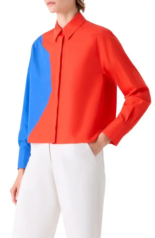Akris High Plains Colorblock Cotton Poplin Shirt