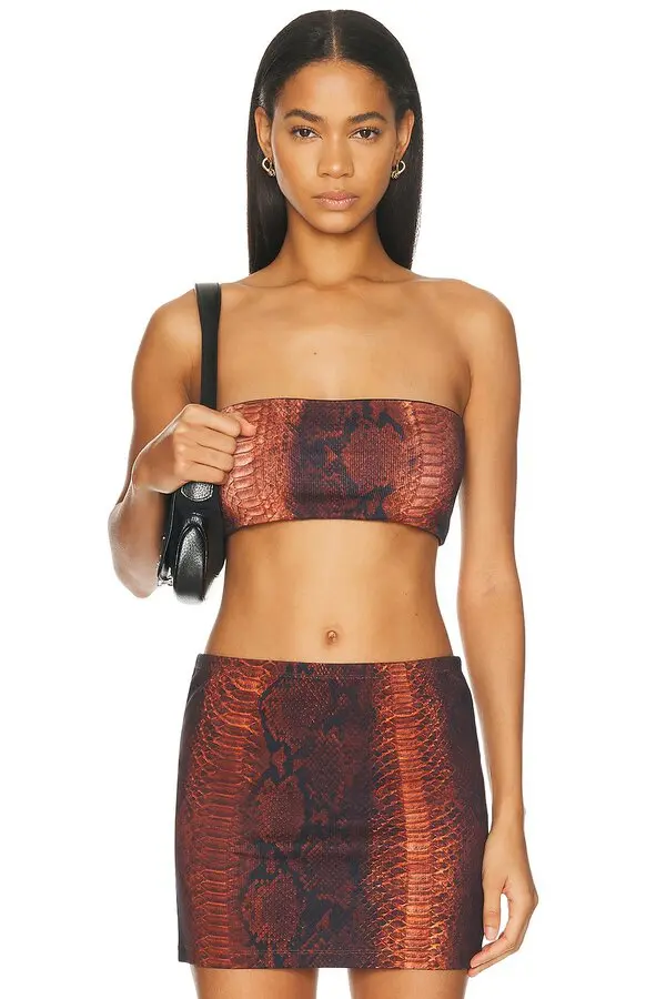 JEAN PAUL GAULTIER Cotton Ribbed Printed Python Bra Top - Brown & Black