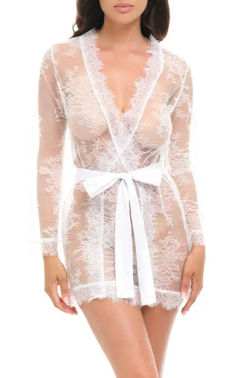 OH LA LA CHERI Amoré Lace Satin Bow Robe - Bright White