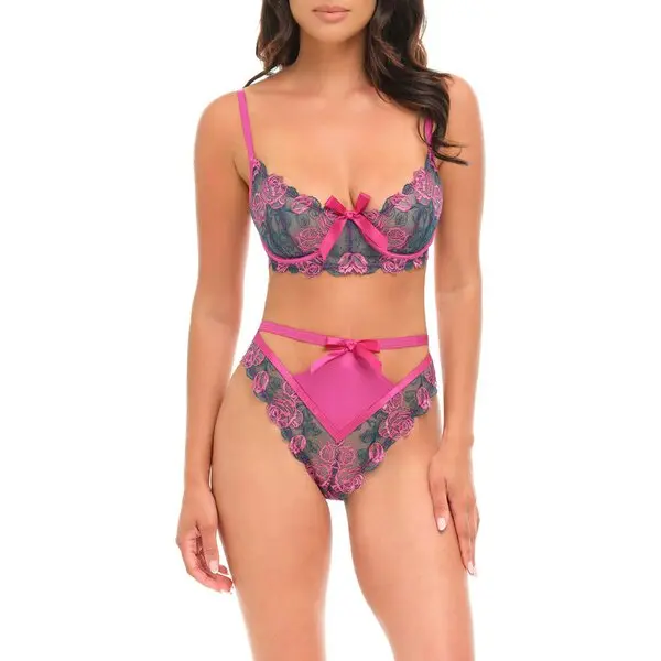 OH LA LA CHERI Rosie Embroidered Underwire Bra & Thong Set - Rose Garden/rose Violet