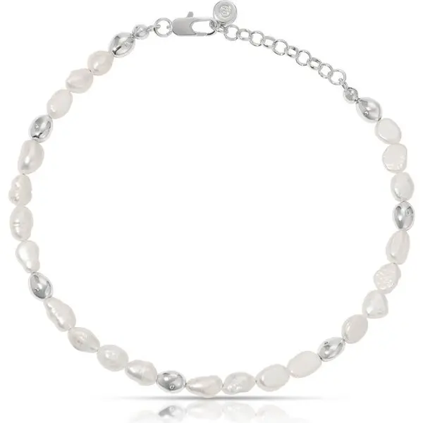 Ettika Freshwater Pearl And Cubic Zirconia Anklet - Silver