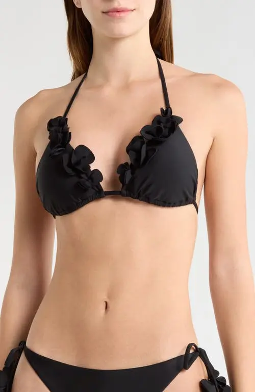 Ramy Brook Nikoleta Floral Appliqué Triangle Bikini Top - Black