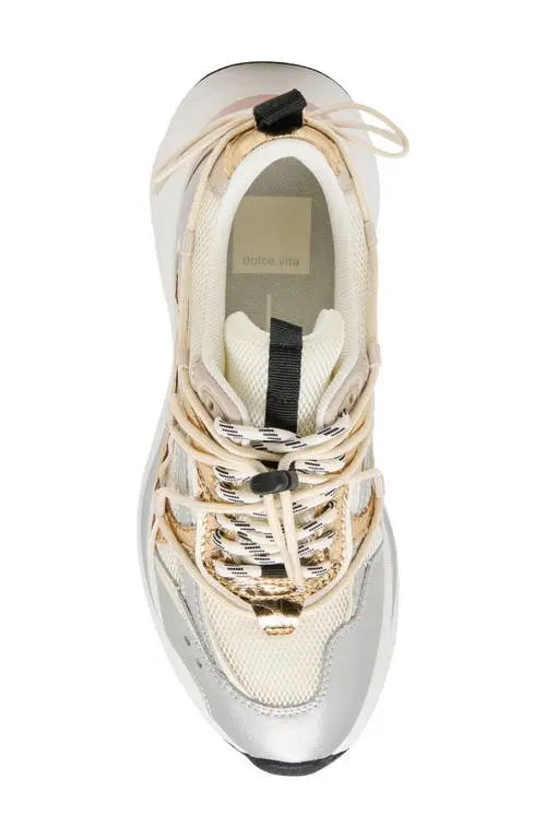Dolce Vita Selmar Lace-up Sneakers - Silver/gold Leather