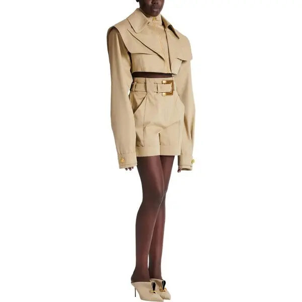 Balmain Cropped Gabardine Jacket - Beige