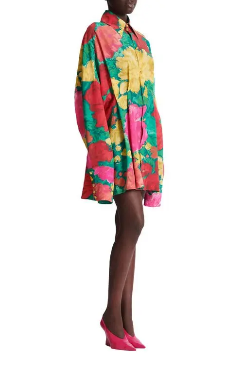 Balmain Crepe Floral Print Shirt Dress - Multicolor