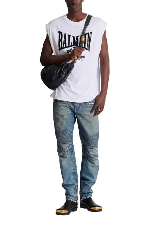 Balmain Biker Jeans In Vintage Denim
