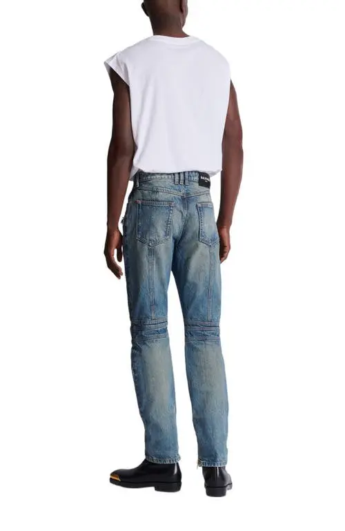 Balmain Biker Jeans In Vintage Denim