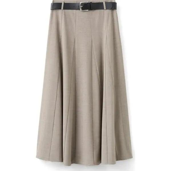 Mango Belted Godet Pleat A-line Skirt - Grey