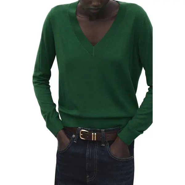 Mango V-neck Sweater - Dark Green