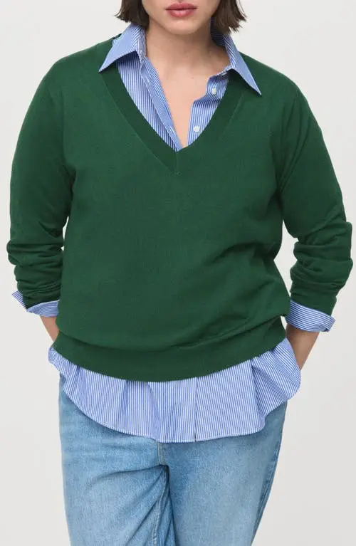 Mango V-neck Sweater - Dark Green