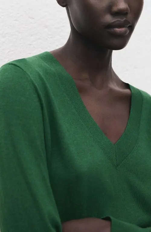 Mango V-neck Sweater - Dark Green